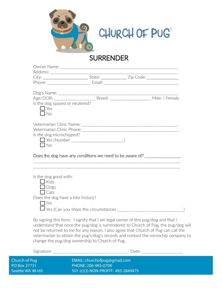 Surrender Form Printable – Church of Pug